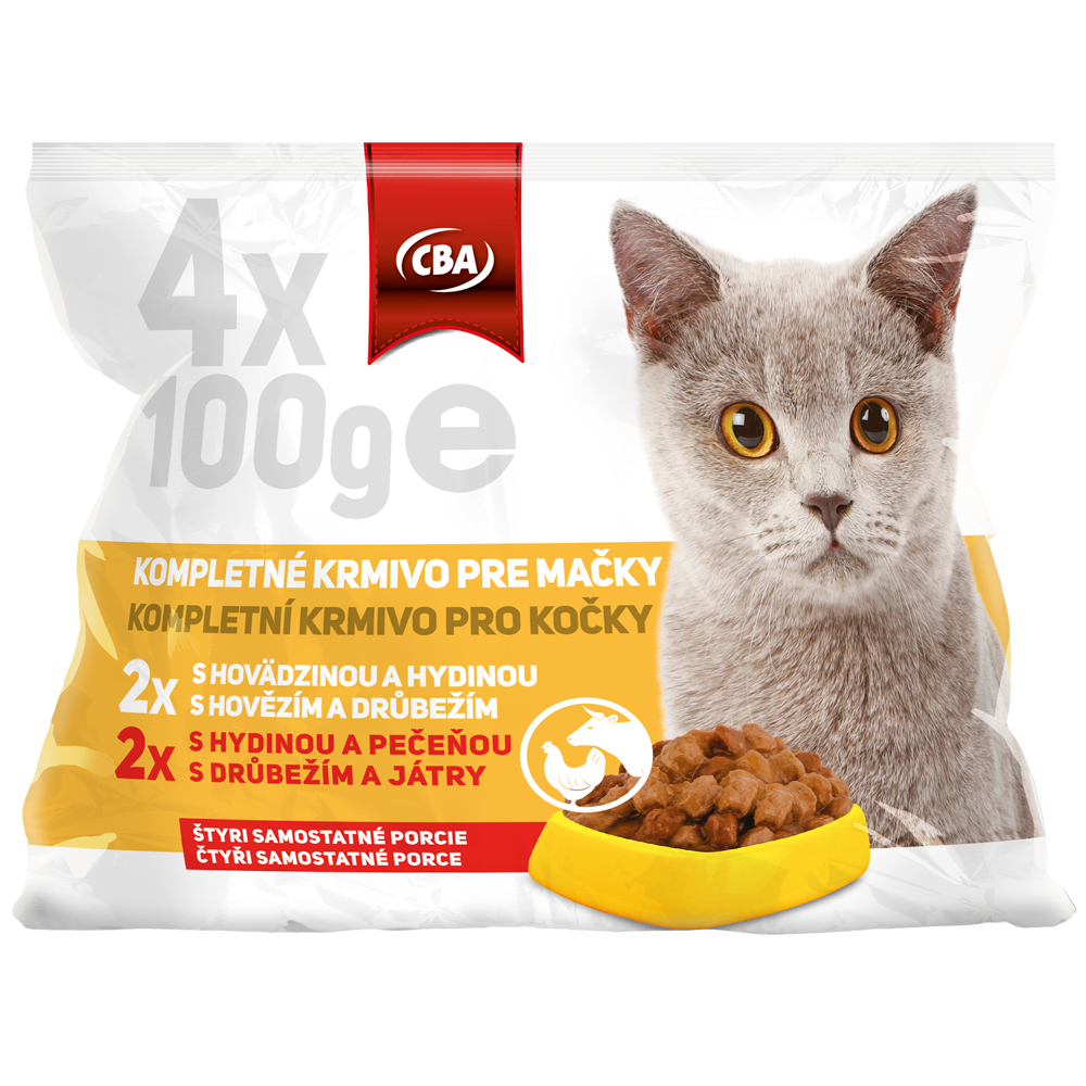 CBA Kompletné krmivo pre mačky 4 x 100 g (kapsičky) | CBA SK, a.s.